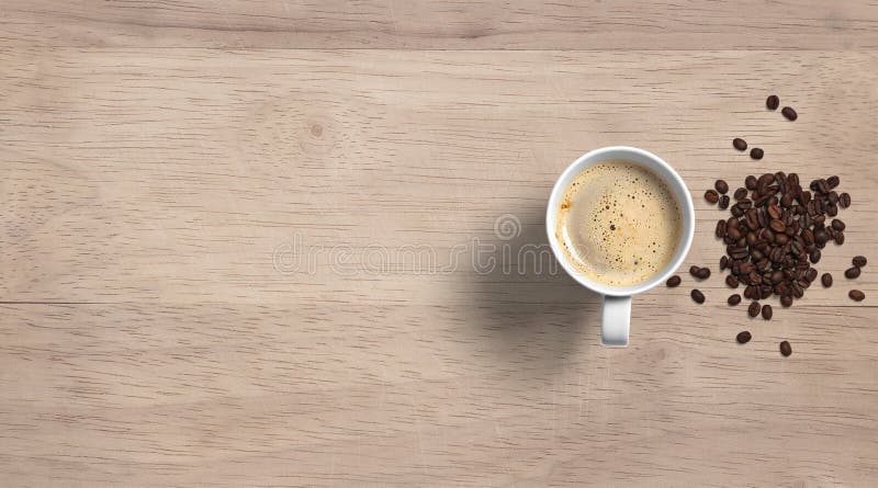 Top View Hot Coffee Isolated on Wooden Table Stock Image - Image of ...