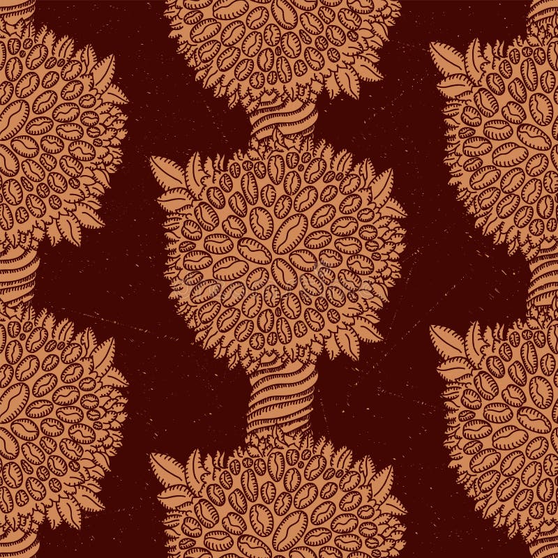 Coffee Trees Seamless Pattern - Grunge Version Stock Illustration ...