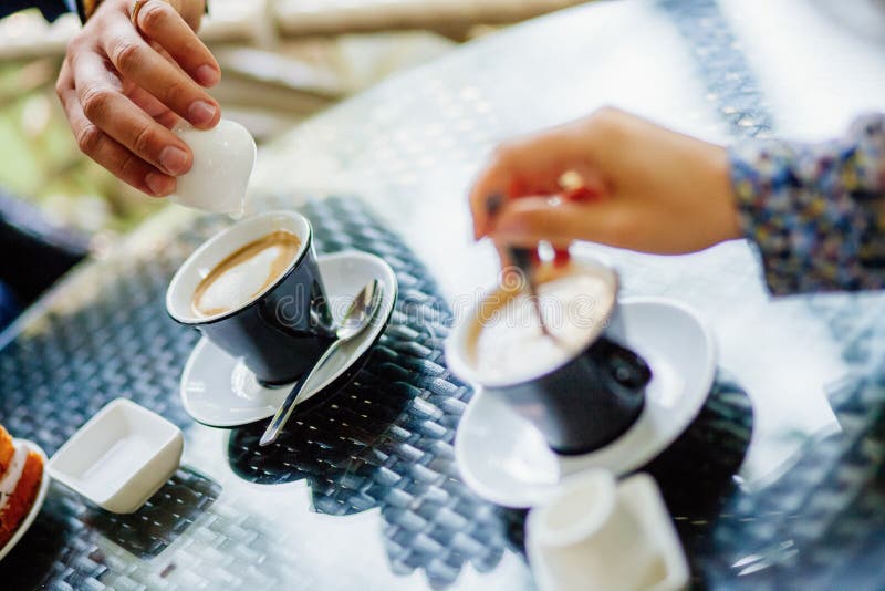 Coffee for Two in Cafe Outdoors Stock Image - Image of drink, friends ...