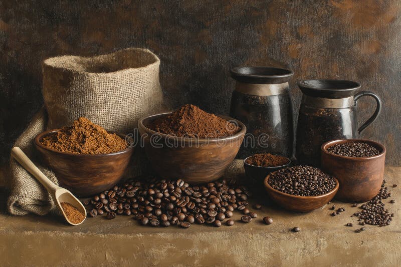 Coffee Types Display stock illustration. Illustration of table - 359806796