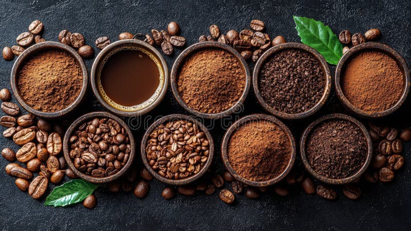 Coffee Varieties on Dark Stone Stock Photo - Image of flavors, medium ...