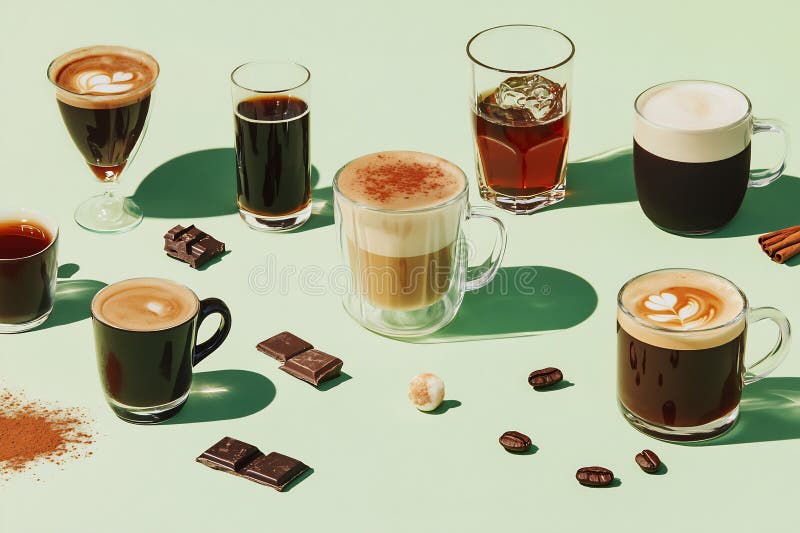 Coffee Varieties on a Green Table Stock Photo - Image of roast, culture ...