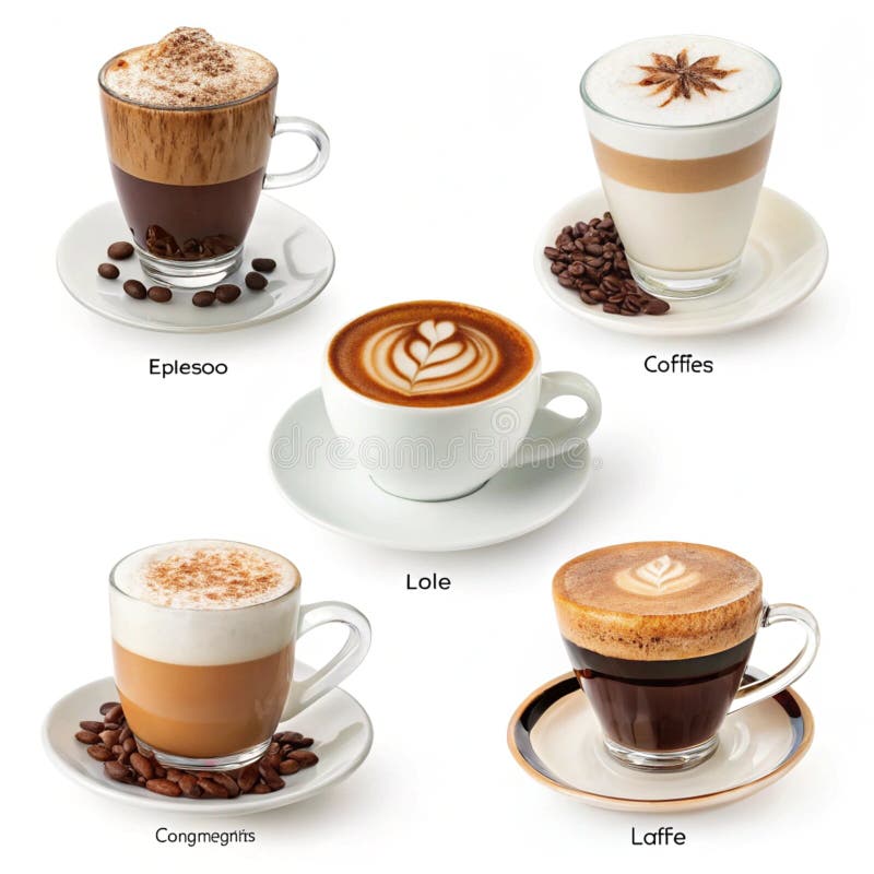 Coffee Varieties Icon Set Isolated on White Background Stock ...