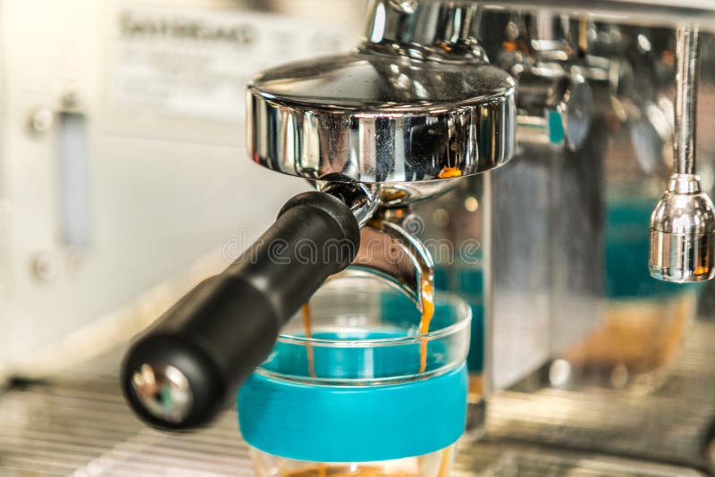 Coffee with Various Options.Espresso Machine Making Coffee in Cup Stock ...