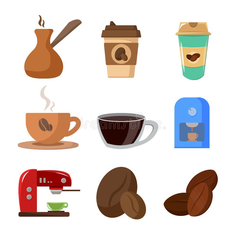 Coffee Vector Illustration Set, Coffee Flat Icon Stock Vector ...