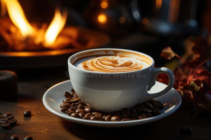 Coffee View in a White Cup at the Bottom of Coffee Gra Stock ...