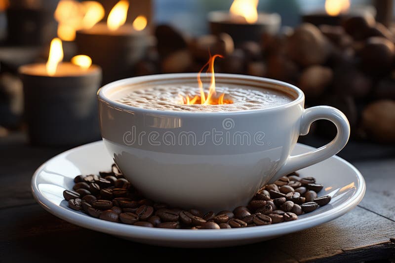 Coffee View in a White Cup at the Bottom of Coffee Gra Stock ...