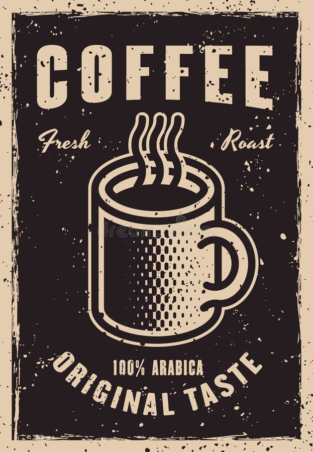 Coffee Vintage Black Poster Template with Coffee Office Mug Vector ...