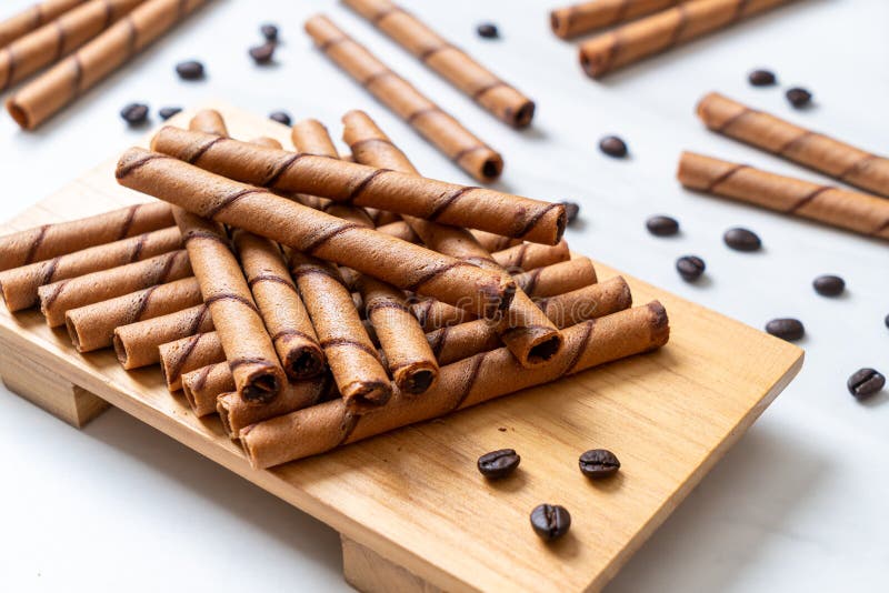 Coffee Wafer Stick Roll with Cream Stock Photo - Image of breakfast ...