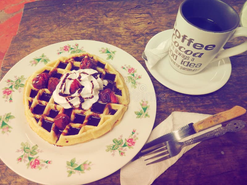 Coffee and Waffle stock photo. Image of waffle, folk - 108134390