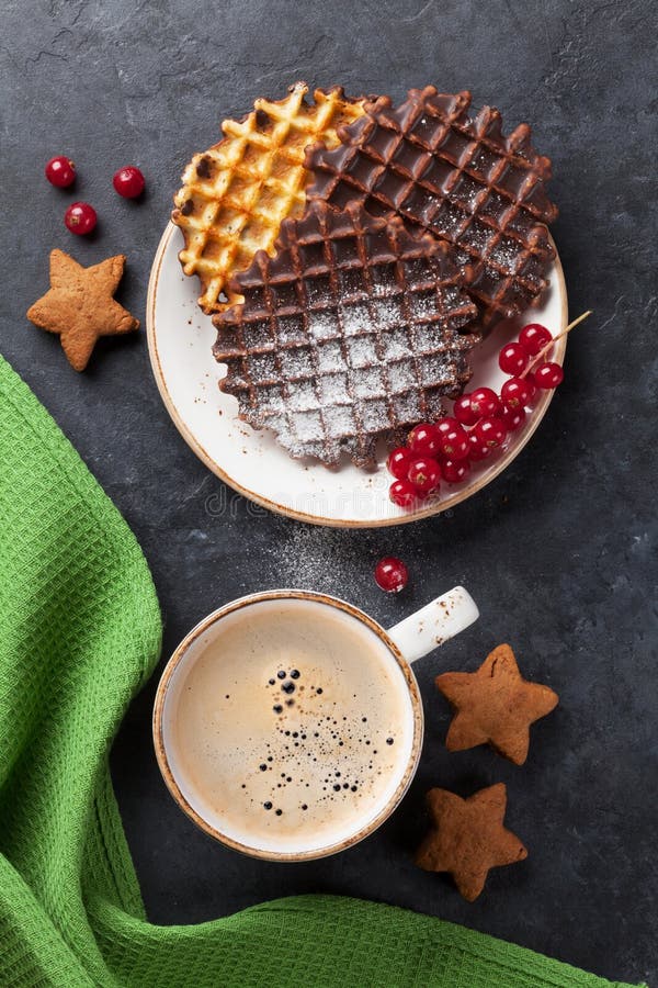 Coffee and Waffles with Berries Stock Photo - Image of fruit, crispy ...