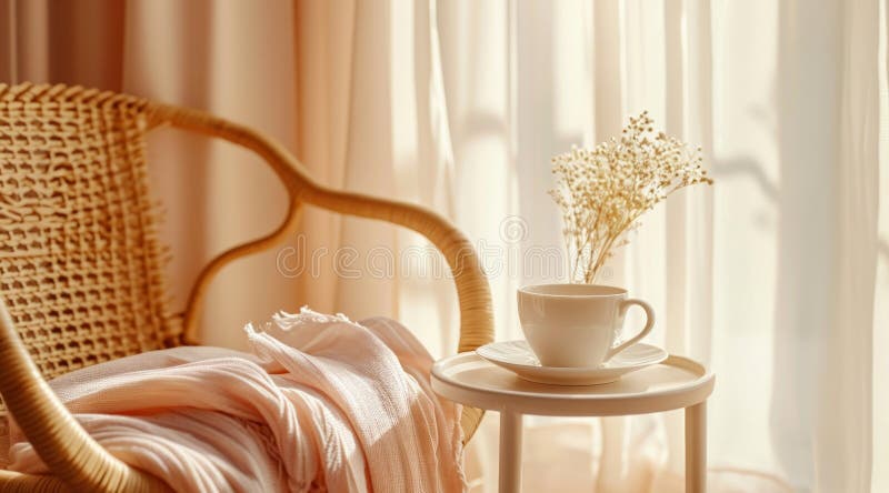 Coffee on a Wicker Chair Set in White Stock Illustration - Illustration ...