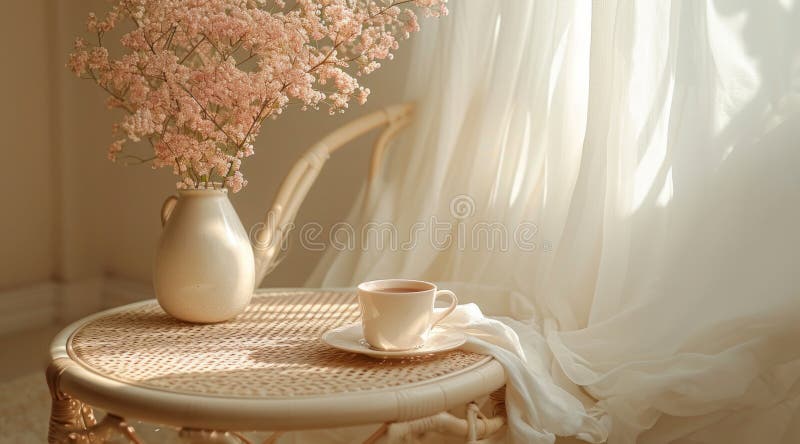 Coffee on a Wicker Chair Set in White Stock Illustration - Illustration ...