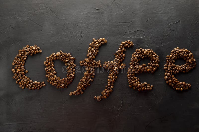 Coffee Word Lined with Coffee Beans on a Dark Background Stock Photo ...
