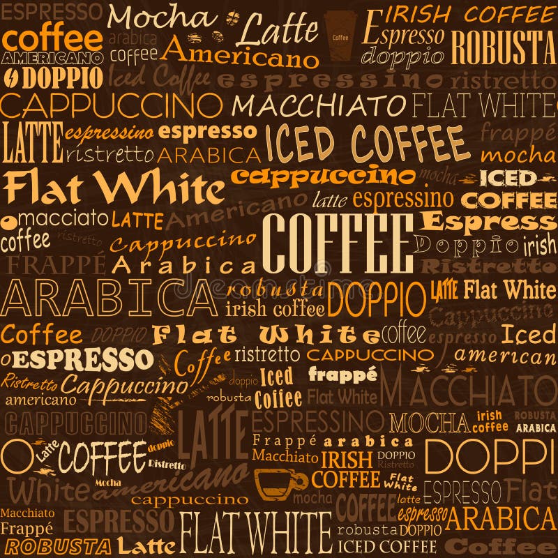 Coffee Words, Tags. Seamless Pattern Stock Vector - Illustration of ...