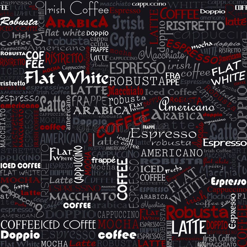 Coffee Words, Tags. Seamless Pattern Stock Vector - Illustration of ...
