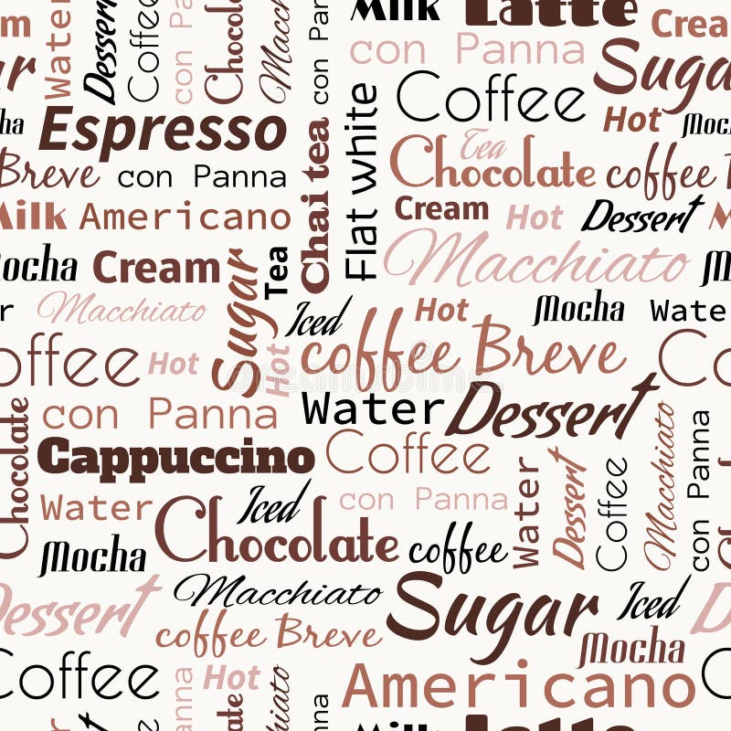 Coffee Words, Tags. Seamless Pattern Stock Vector - Illustration of ...