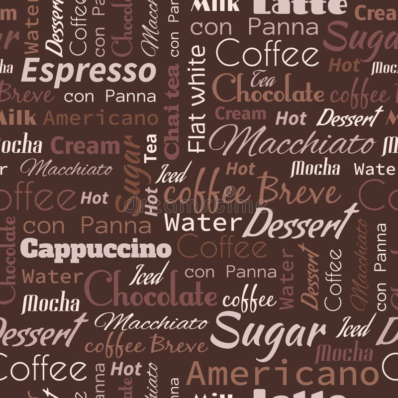 Coffee Words, Tags. Seamless Pattern Stock Vector - Illustration of ...