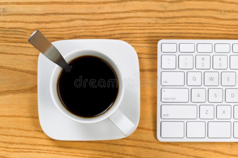 Coffee at work place stock photo. Image of work, keyboard - 58921438