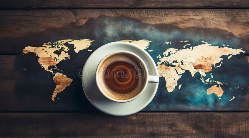 Coffee World Map with Cup in the Center Stock Illustration ...