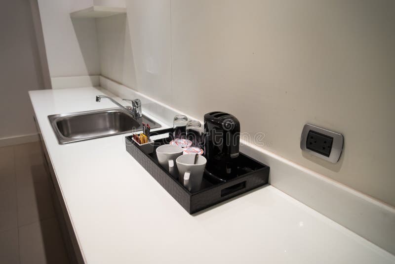 Coffeemaker and Cup of Coffee in Kitchen Interior Stock Image - Image ...