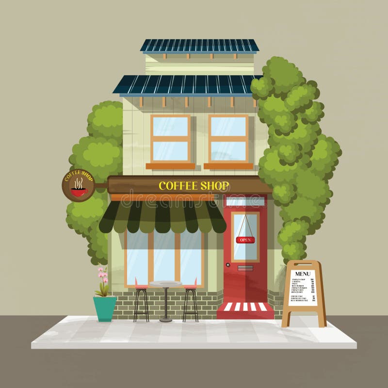 Coffeeshop Storefronts Illustration Stock Illustration - Illustration ...