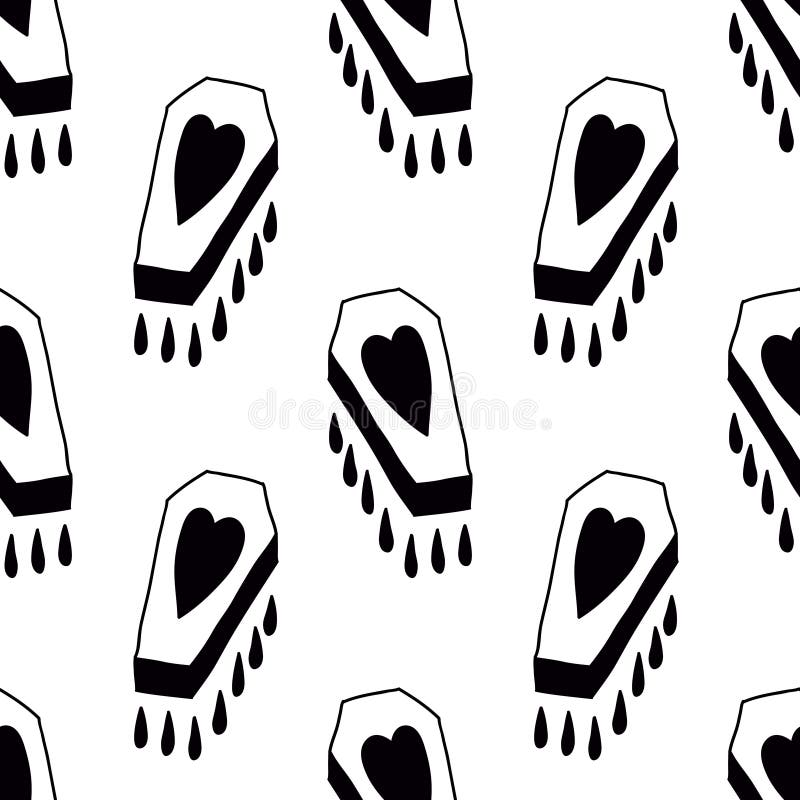 Coffin with a Heart Seamless Doodle Pattern, Vector Illustration Stock ...