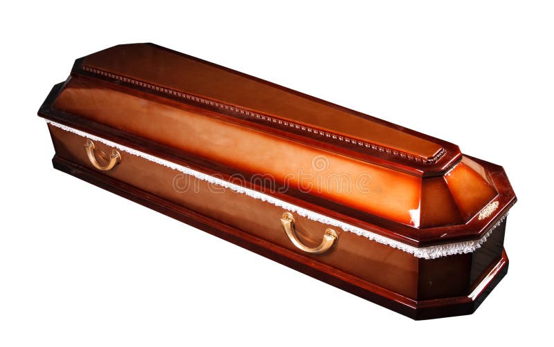 Ornate Mahogany Coffin Casket with Brass Handles Stock Photo - Image of ...