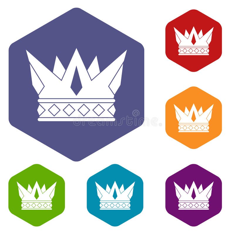 Cog Crown Icons Set Hexagon Stock Vector - Illustration of stone ...