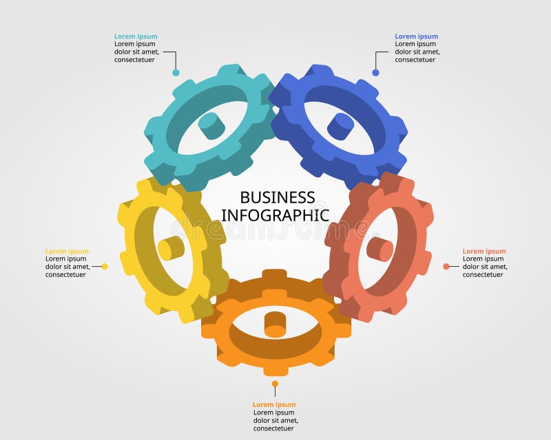 Cog Element for System Template for Infographic for Presentation for 5 ...