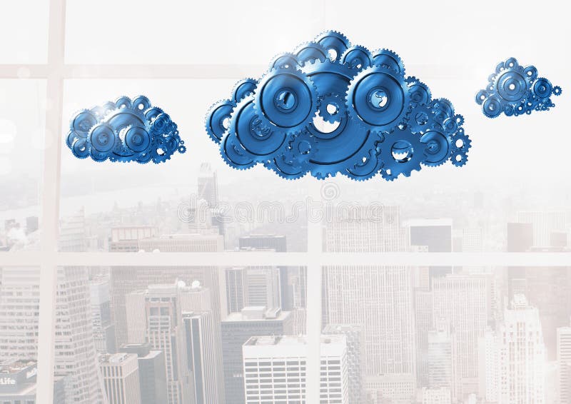 Cog Gears Clouds with Bright Background Stock Illustration ...