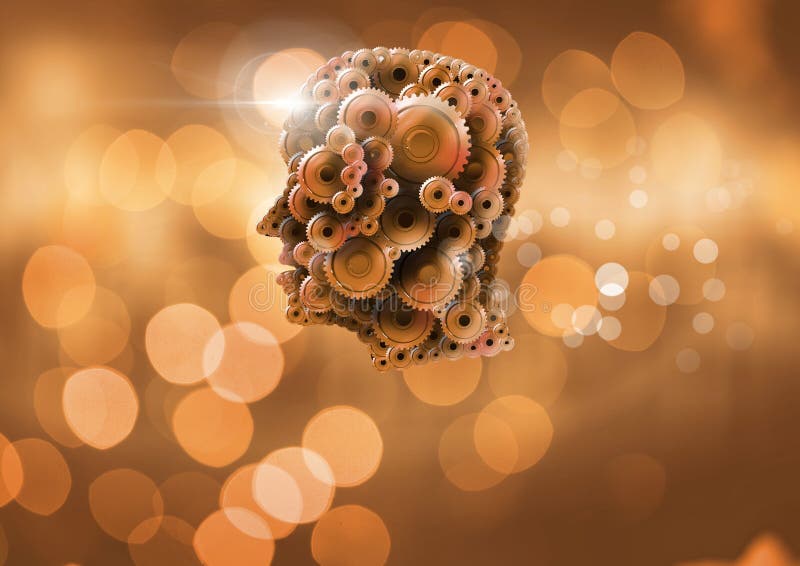 Cog Head Floating with Gold Sparkles Stock Illustration - Illustration ...