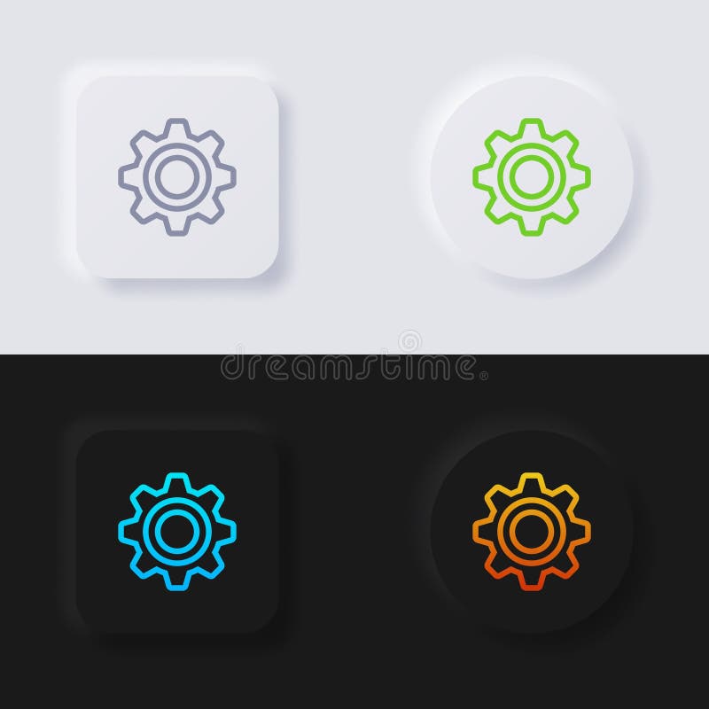 Cog Icon Set, Multicolor Neumorphism Button Soft UI Design. Stock ...
