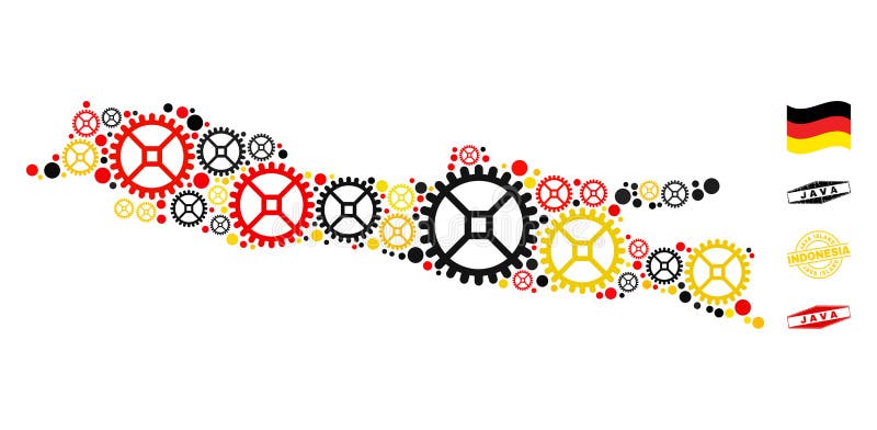 Industrial Mosaic Java Island Map in German Flag Colors and Grunge ...
