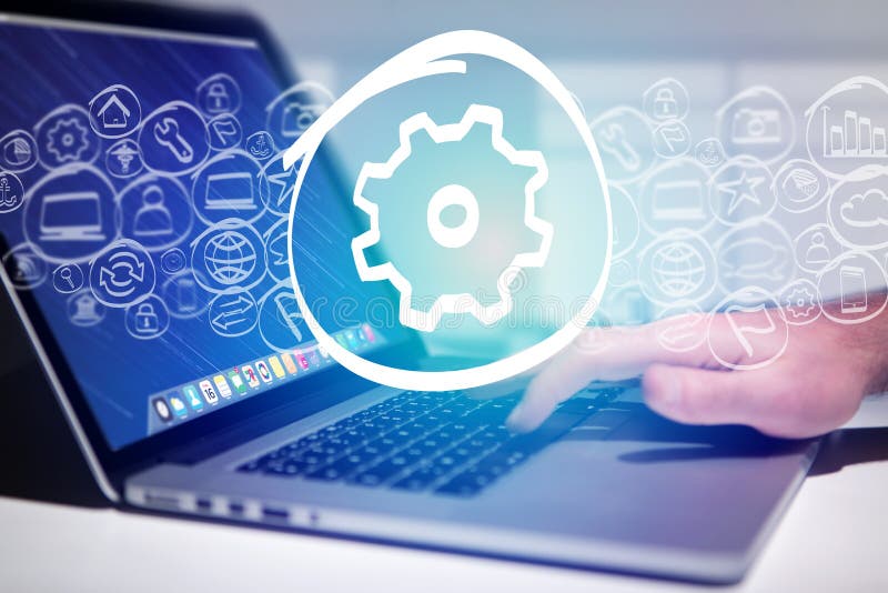 Cog Wheel Icon Going Out a Laptop Interface - Technology Concept Stock ...