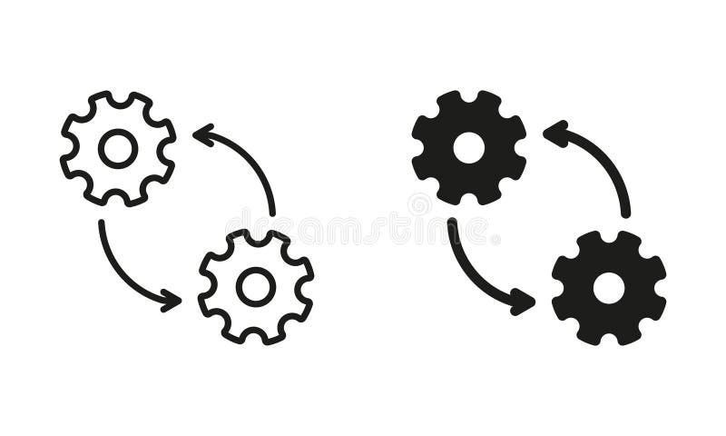 Cog Wheel in Process Line and Silhouette Icon Set. Circular Arrow ... Cog Wheel in Process Line and Silhouette Icon Set. Circular Arrow ...