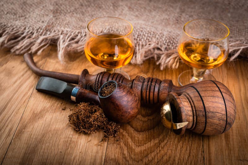 Cognac or Brandy and Smoking Pipes Stock Image - Image of wooden, style ...