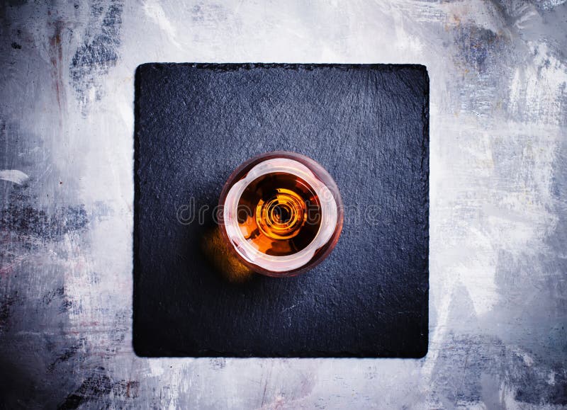 Cognac Glass on Stone Tray, Top View Stock Image - Image of golden ...