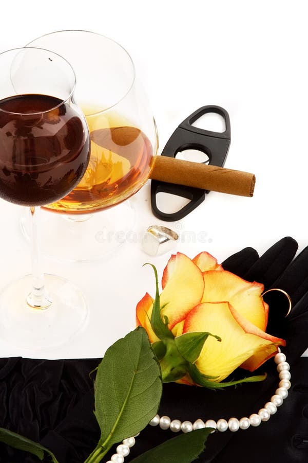 Cognac, wine and rose stock photo. Image of endurance - 7277086