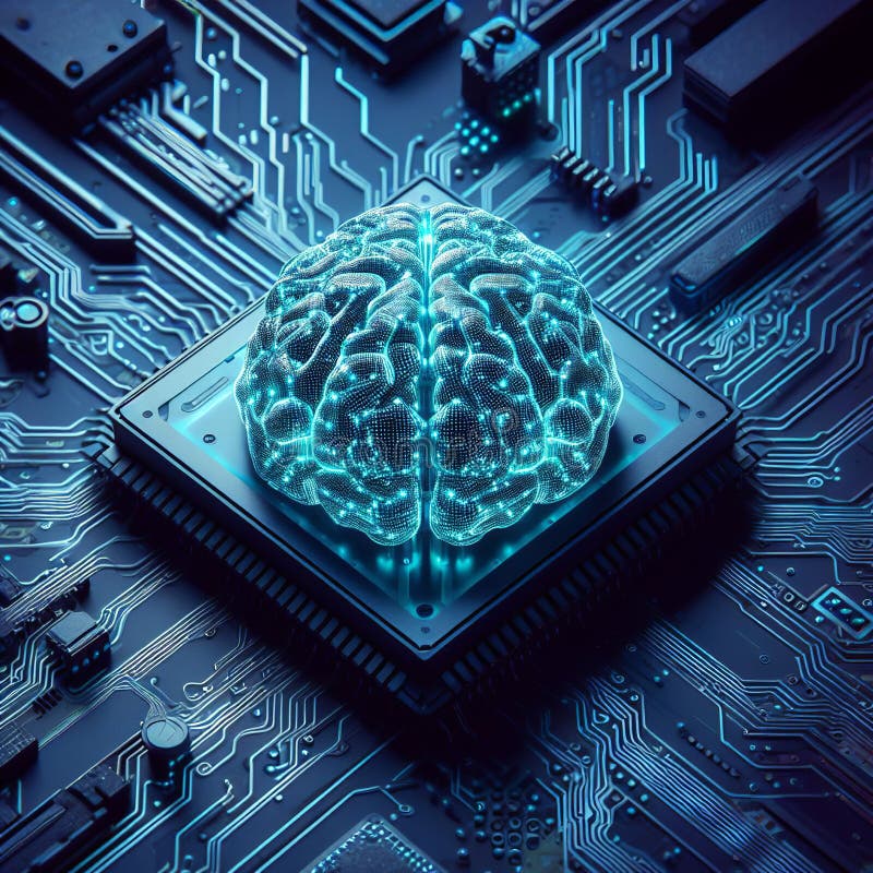 The Cognitive Chipset, AI and Human Brains Connected Stock Illustration ...