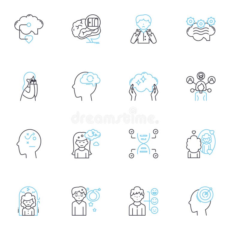Cognitive Process Linear Icons Set. Perception, Attention, Memory ...