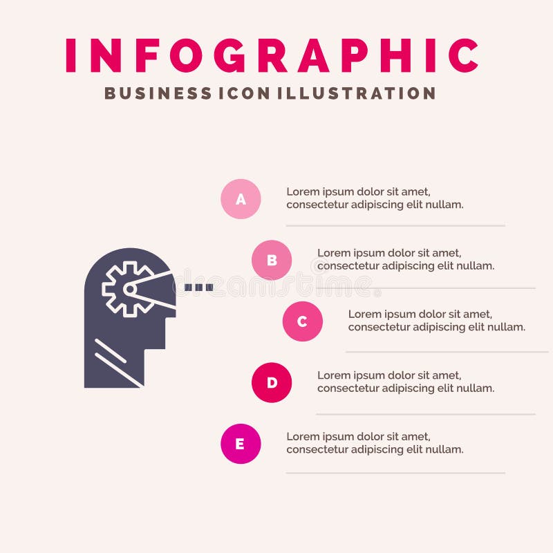 Cognitive, Process, Mind, Head Solid Icon Infographics 5 Steps ...