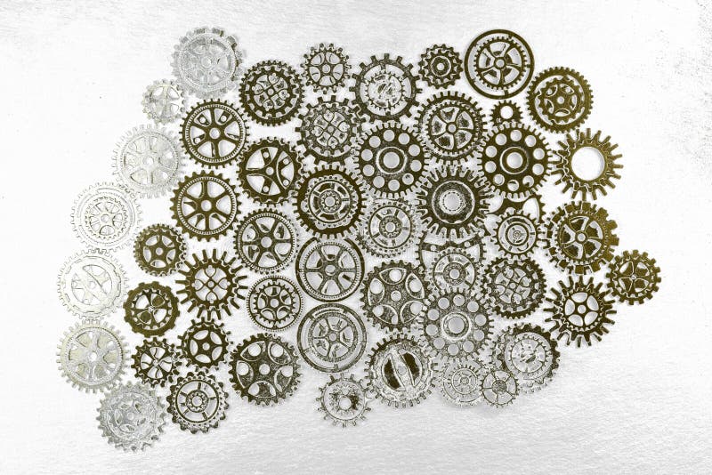 Cogs and Gear Wheels Arranged on Slate Rock Background Showing Textures ...