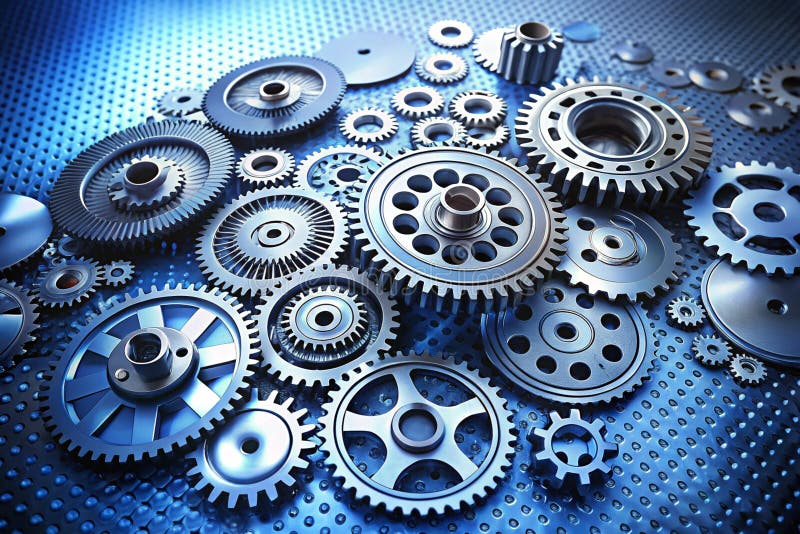 Cogs and Gears Blue Metal Background 3D Illustration Stock Illustration ...
