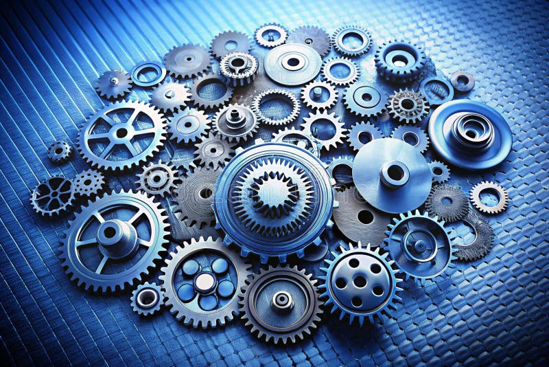 Cogs and Gears Blue Metal Background 3D Illustration Stock Illustration ...