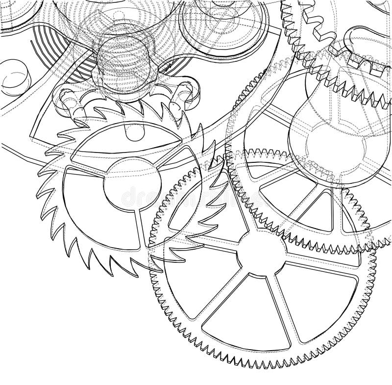 Cogs and Gears of Clock stock illustration. Illustration of draw ...