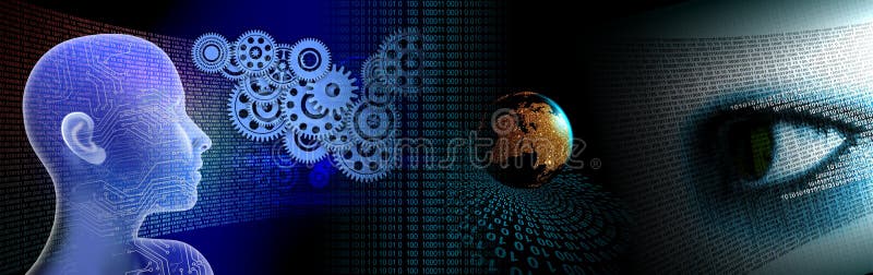 Cogs Gears Industrial Business Mind Background. Binary Data Eye Vision ...