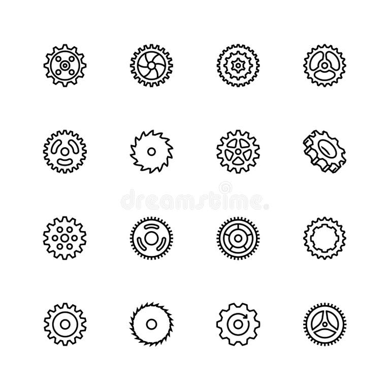 Cogs, Gears Icons in Thin Line Style Stock Vector - Illustration of ...