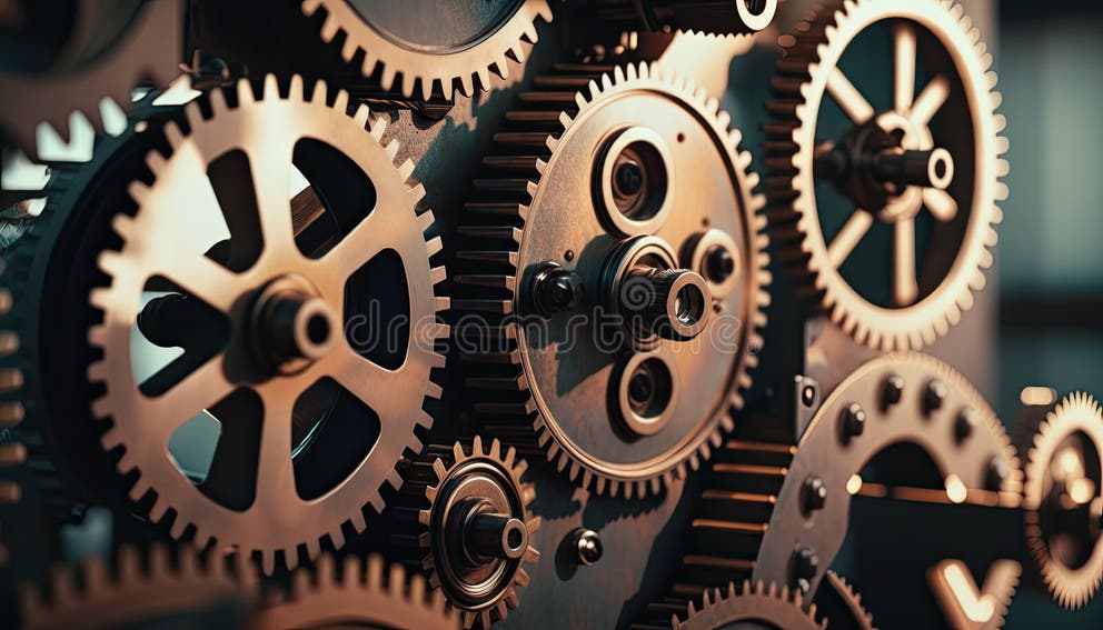Cogs in the Machine. Gears, Knobs, Cranks, and Wheels Turning. Moving ...
