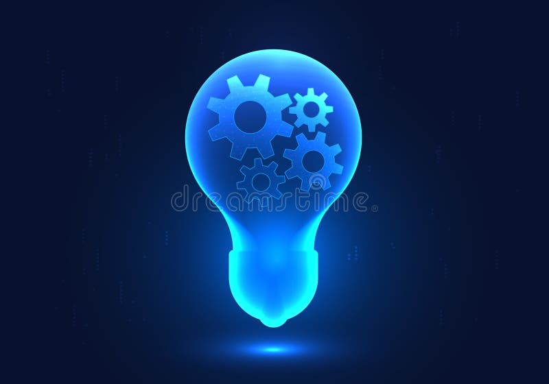 Gear Technology Background Inside the Light Bulb. Represents the Invention of Ideas To Solve ...